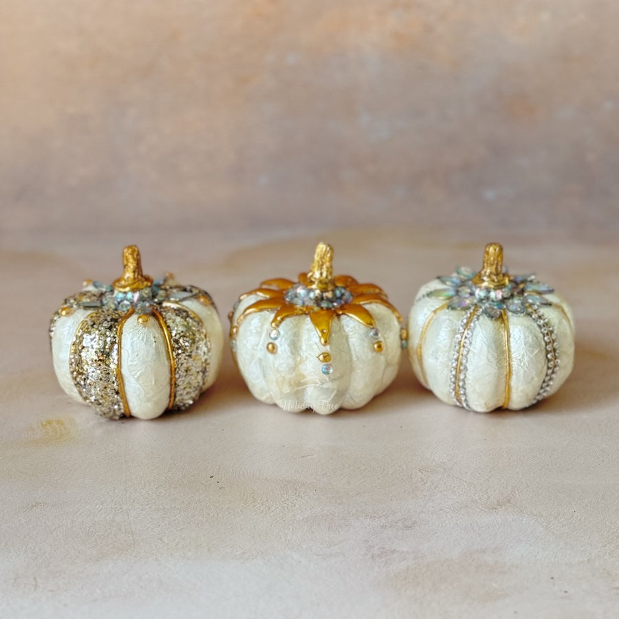 Capiz Ivory Jeweled Pumpkin | Mini | Set of 3 – Holiday Tree