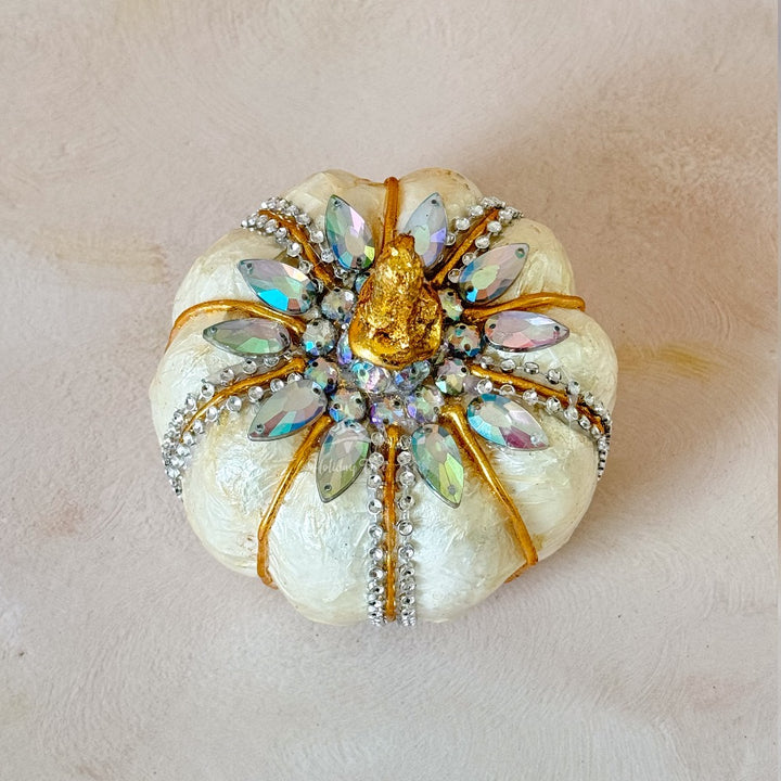 Capiz Ivory Jeweled Pumpkin | Mini | Set of 3 – Holiday Tree