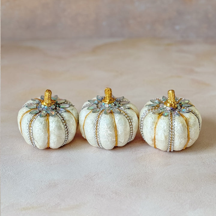 Capiz Ivory Jeweled Pumpkin | Mini | Set of 3 – Holiday Tree