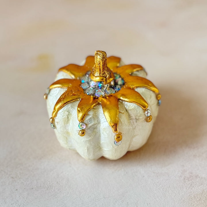 Capiz Ivory Jeweled Pumpkin | Mini | Set of 3 – Holiday Tree