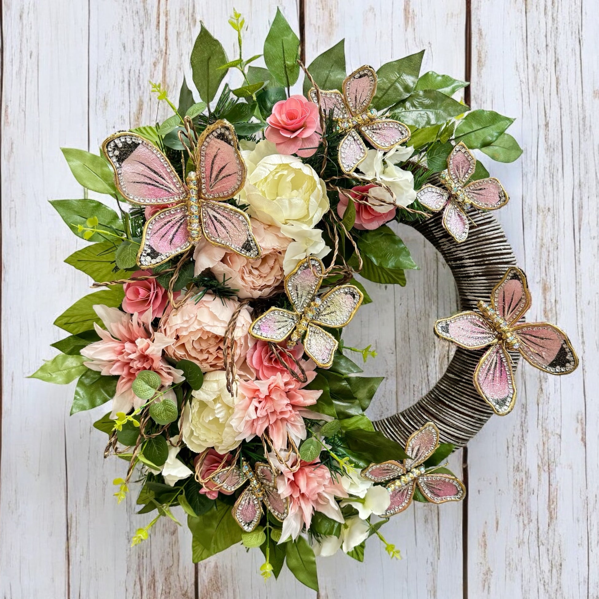 Blushing Butterfly Meadow Wreath 23" - Final sale / Non-returnable and ...