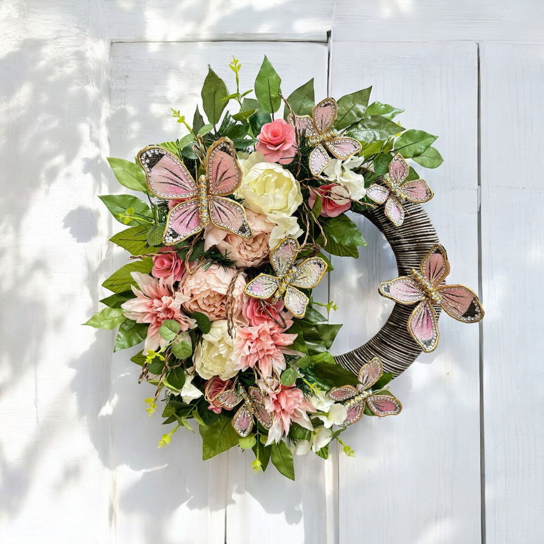 Blushing Butterfly Meadow Wreath 23" - Final sale / Non-returnable and ...