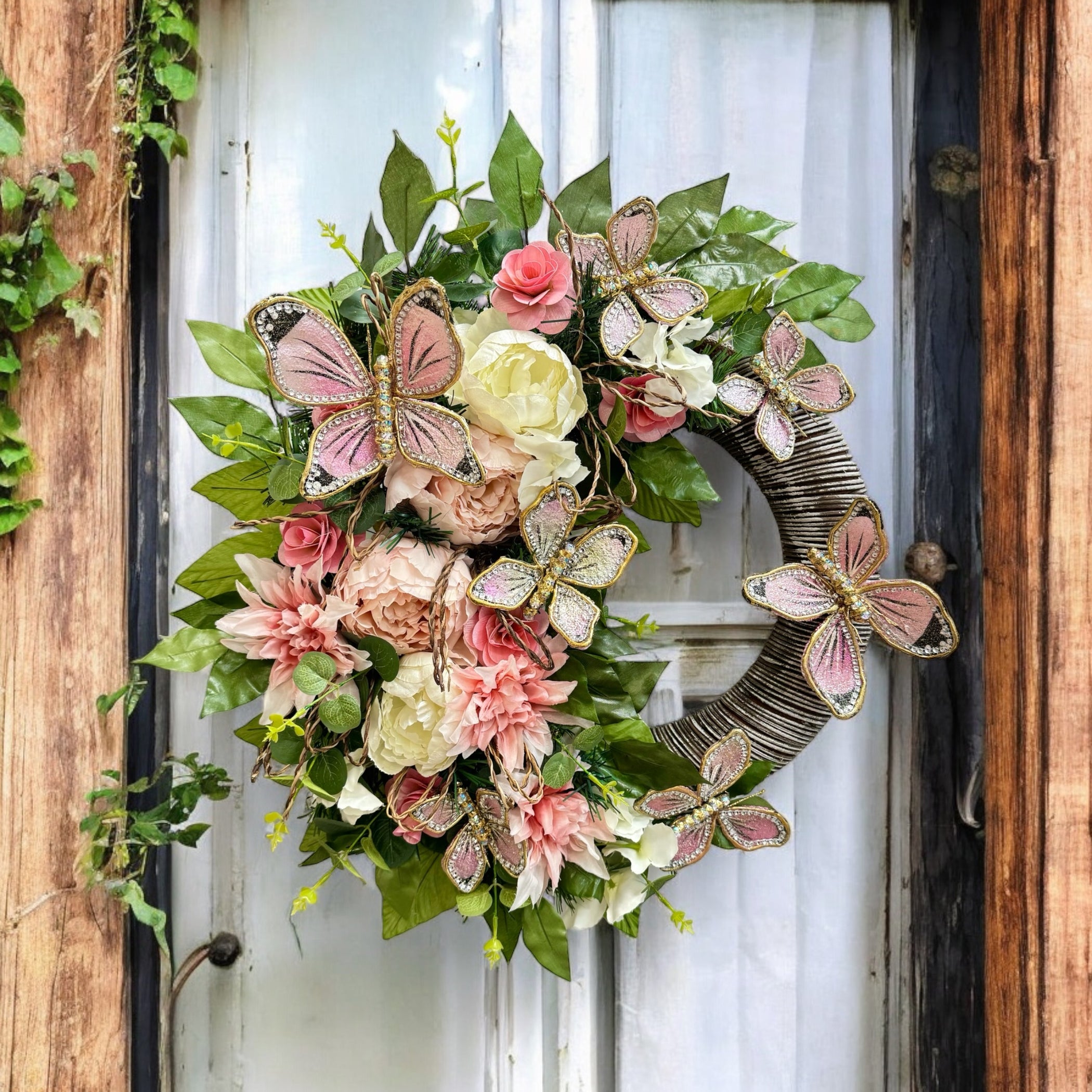 Blushing Butterfly Meadow Wreath 23" - Final sale / Non-returnable and ...