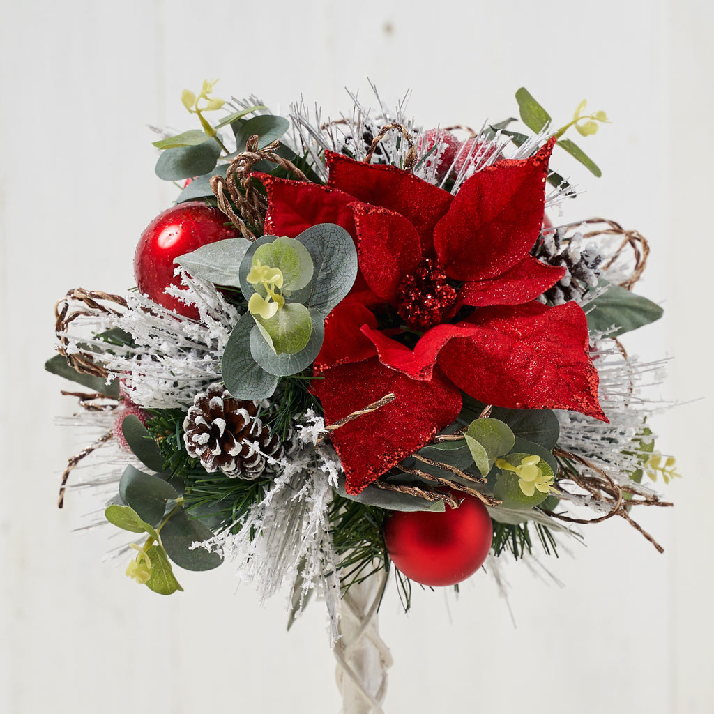 Red Poinsettia Topiary with White Pot – Holiday Tree